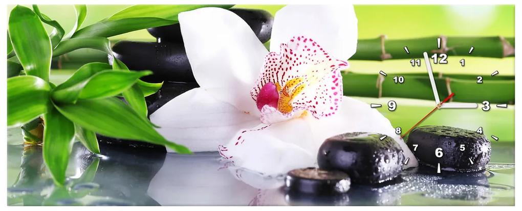 Gario Obraz s hodinami Bílá orchidej a kameny Rozměry: 40 x 40 cm