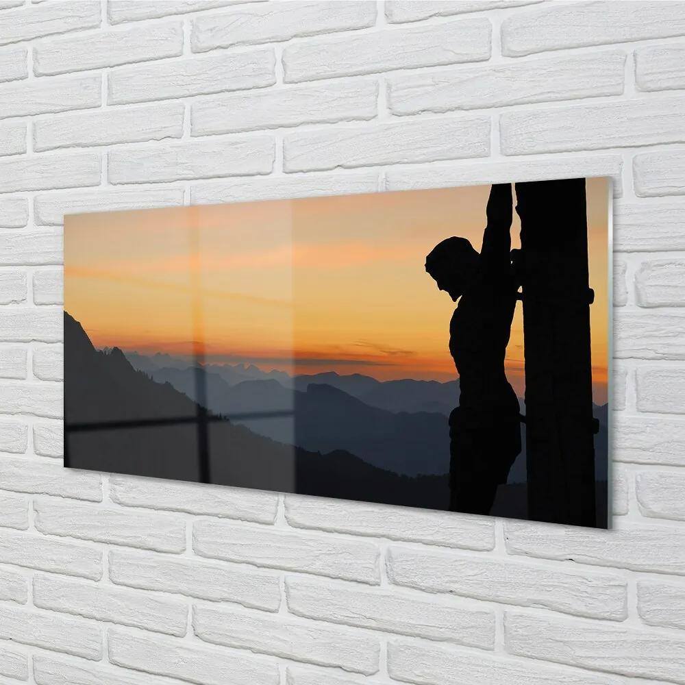 Obraz na skle Ježíš ukřižován slunce 125x50 cm