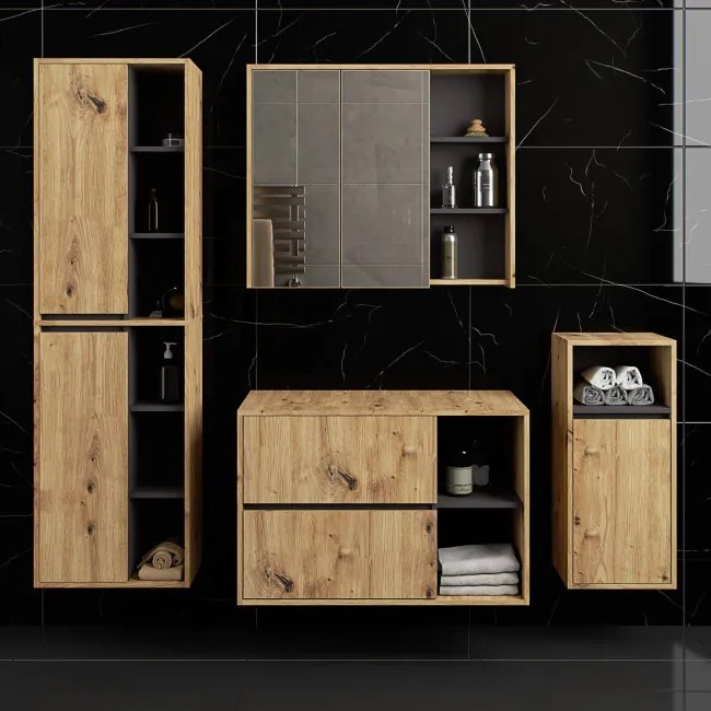 Skříňka pod umyvadlo VAMI W90 2SZ dub artisan / garafitová / šedá