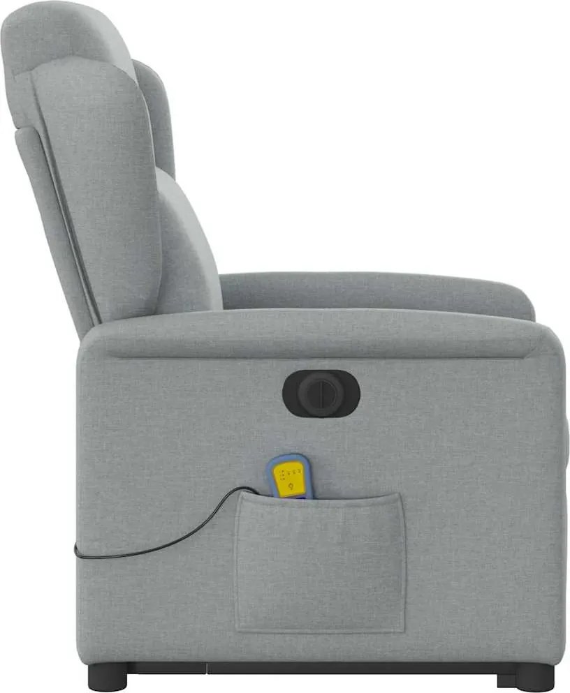 Elektrické zvedací masážní polohovací křeslo světle šedé textil 3303164