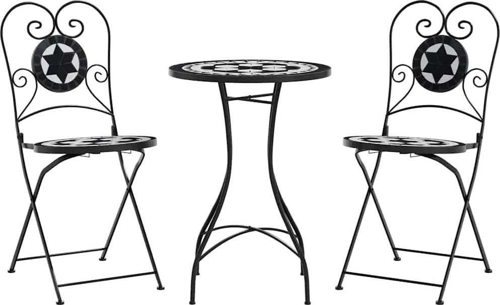 Mozaikový bistro set černý a bílý železo a keramika 3216354