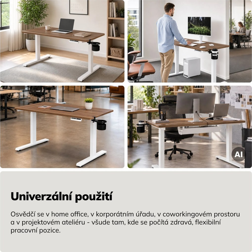 Elektrický stůl s nastavitelnou výškou ergonomický bílý/ořech,1200x600 mm: ARIA