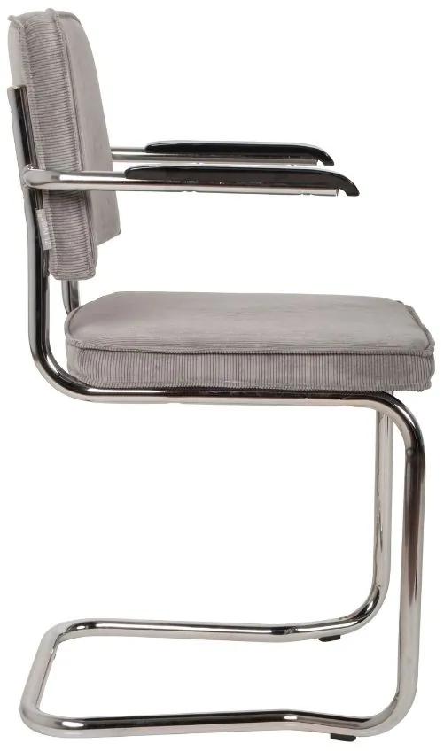 Světle šedá manšestrová jídelní židle ZUIVER RIDGE KINK RIB s područkami