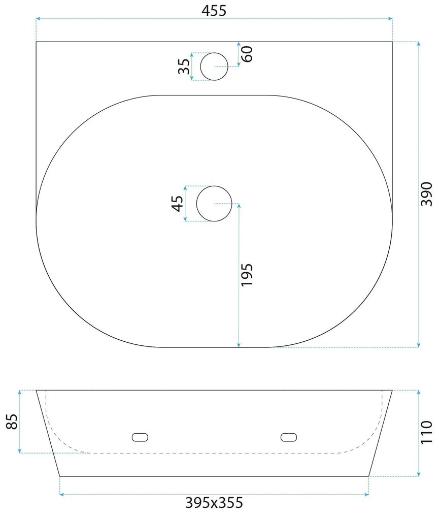 Rea Kim, keramické umyvadlo na desku 455x390x110mm, bílá lesklá, REA-U6681