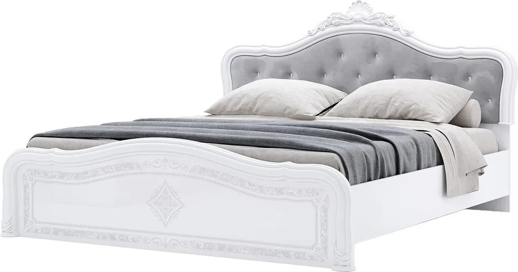Postel 180 Lux bez roštu + koruna, bílý lesk Luiza