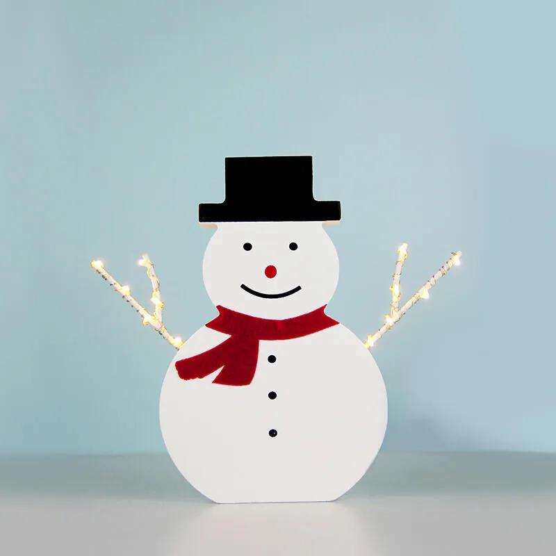 ACA DECOR Vánoční dřevěný LED sněhulák
