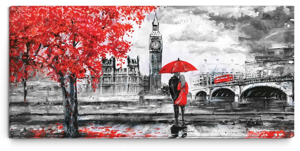 Malvis ® Obraz londýnská procházka červená Velikost (šířka x výška): pětidílné schody - 150x75 cm