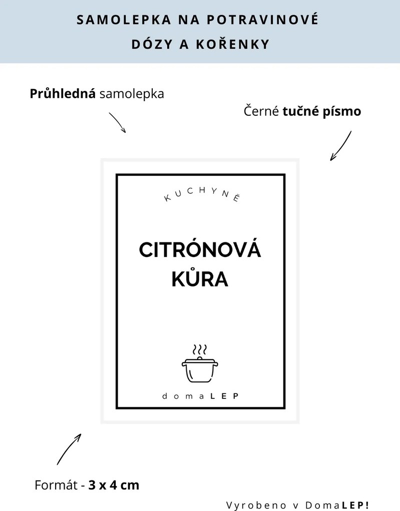 Samolepka na kořenky CITRÓNOVÁ KŮRA průhledná 3 × 4 cm tučné písmo