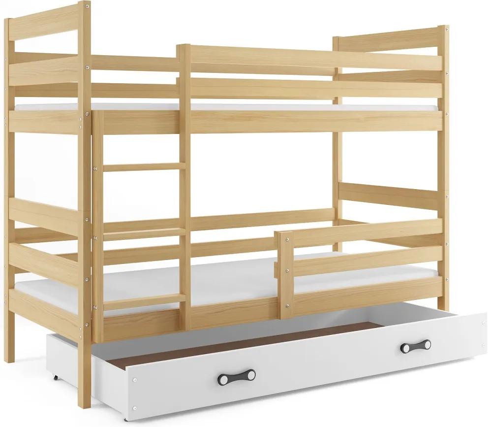 BMS Group Dětská patrová postel s úložným prostorem ERYK borovice Velikost postele: 190x80 cm, Barva šuplíku: Zelená