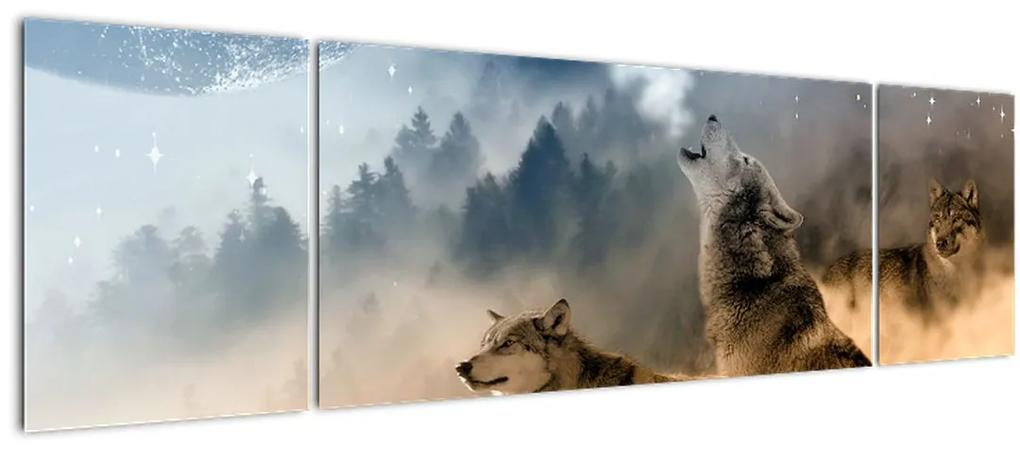 Obraz - vlci vyjící na měsíc (170x50 cm)