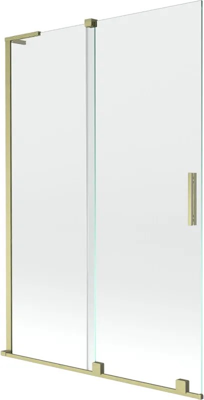 Mexen Velar L, 2-křídlová posuvná vanová zástěna 120 x 150 cm, 8mm čiré sklo, zlatý matný profil, 896-120-003-01-55