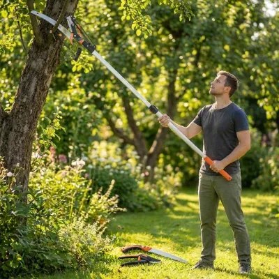 Outsunny 2-v-1 ruční pila s teleskopickou tyčí z hliníku 2-3 m, pila na větve a zahradní nůžky s bezpečnostním zámkem