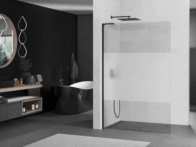 Mexen Kioto L, sprchová zástěna Walk-In 80 x 200 cm, 8mm čiré sklo-námraza, černý profil, 800-080-103-70-35