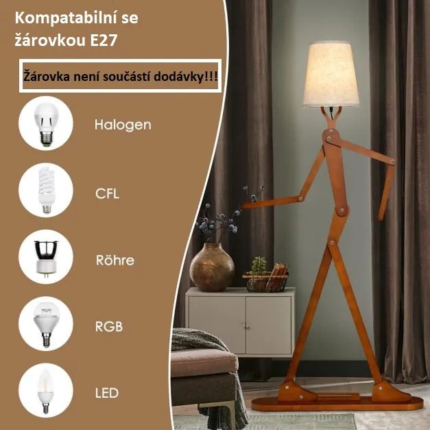 Stojací lampa dřevěný panák, 160 cm EU10099DE