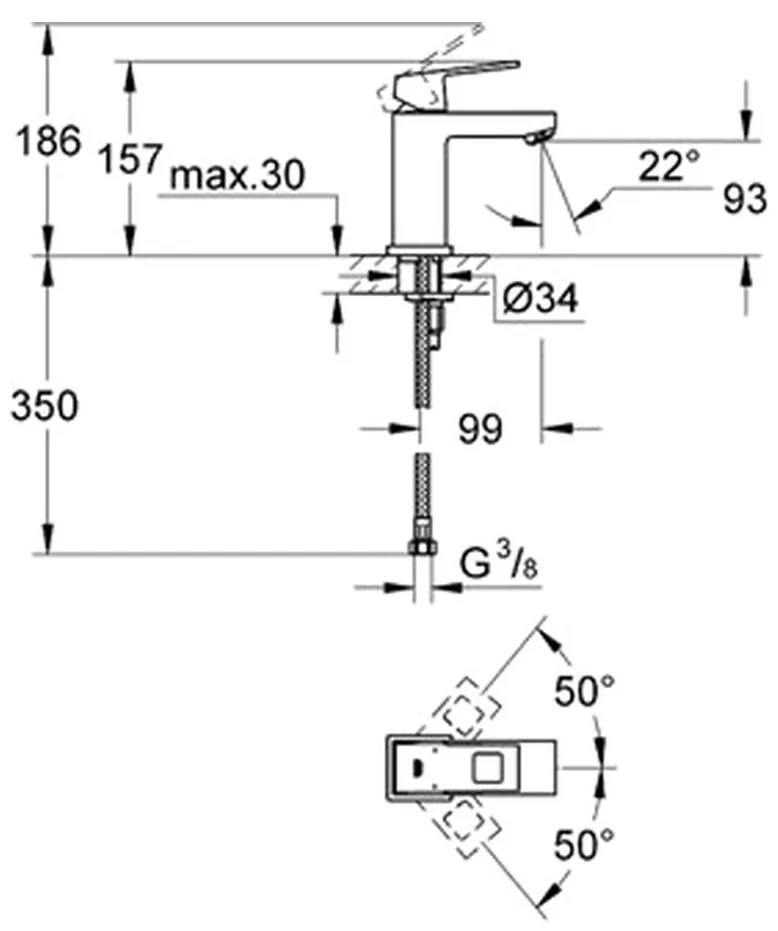 Grohe Eurocube - Páková umyvadlová baterie bez odtokové garnitury, chrom 2313200E