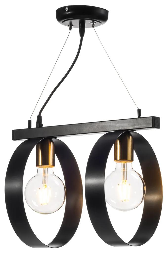 Light for home - Závěsné svítidlo na kovové liště na dvě žárovky  14602 "Industrial Elegance", 2x60W, E27, Černá