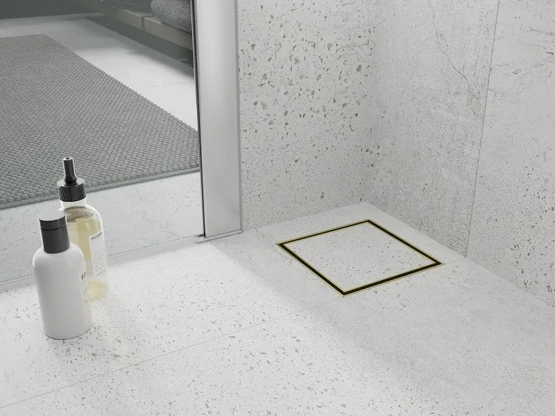 Mexen Flat-Q, bodová podlahová vpusť 15 cm, zlatá matná, 1A10015