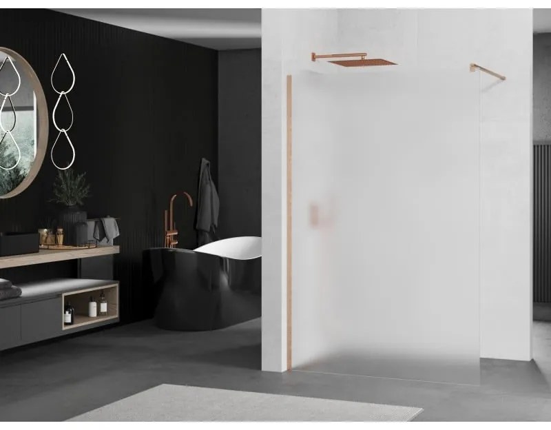 Mexen Kioto, sprchová zástěna Walk-In 140 x 200 cm, 8mm sklo námraza, měděný matný profil, 800-140-101-65-30