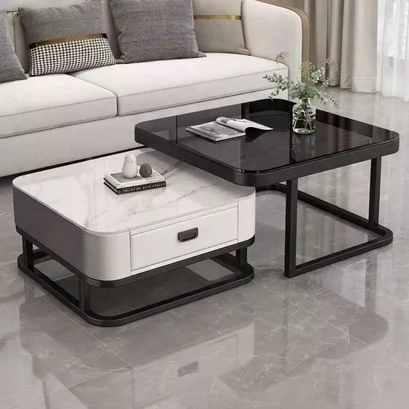 LuxuryForm DESIGN Konferenční stolek ARAGON 70 × 70 / 60 × 60 cm – bílý / bílý mramor + sklo (set 2 ks)