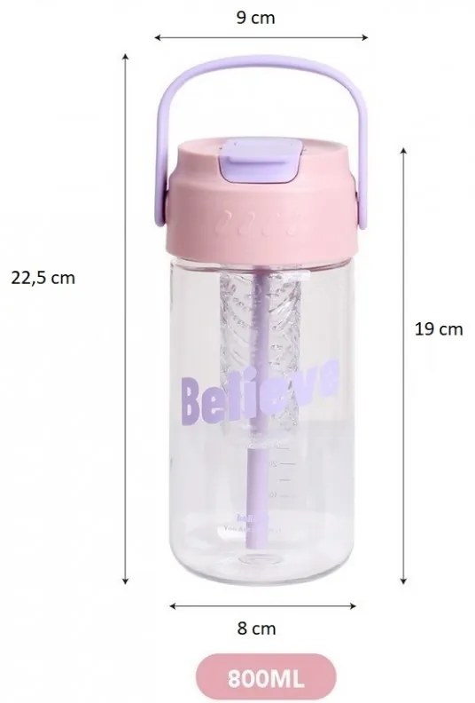 Flamenco Mystique Láhev na vodu s košíčkem a brčkem 800 ml Believe BD34