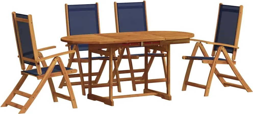 5dílný zahradní jídelní set masivní akáciové dřevo a textilen 3279308