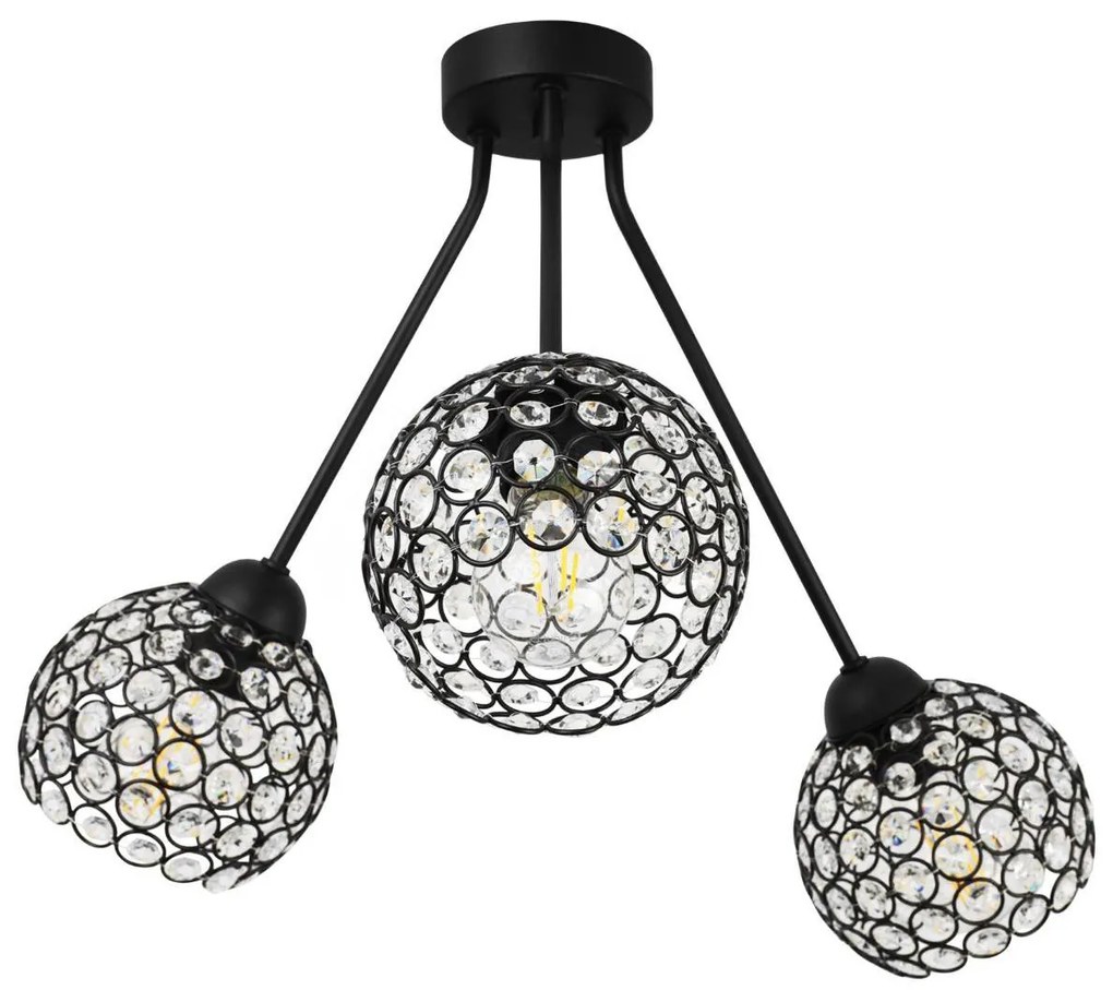 Stropní svítidlo Crystal Trio, 3x černé křišťálové stínítko