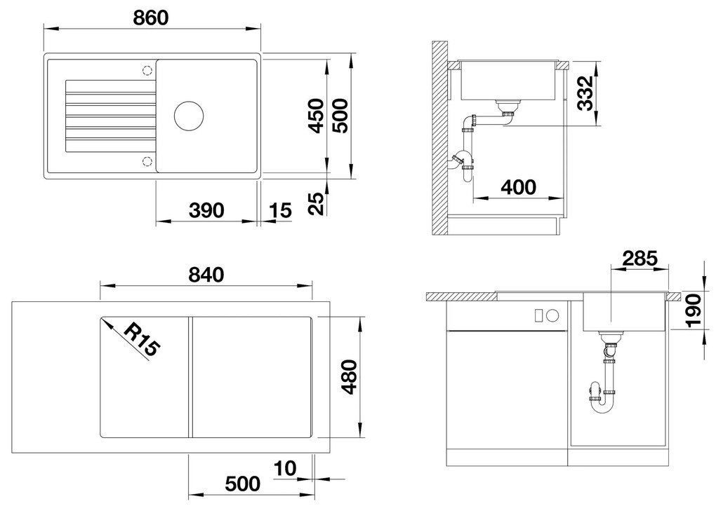 Blanco Zia 5 S, silgranitový dřez 860x500x190 mm, 1-komorový, kávová, 520519