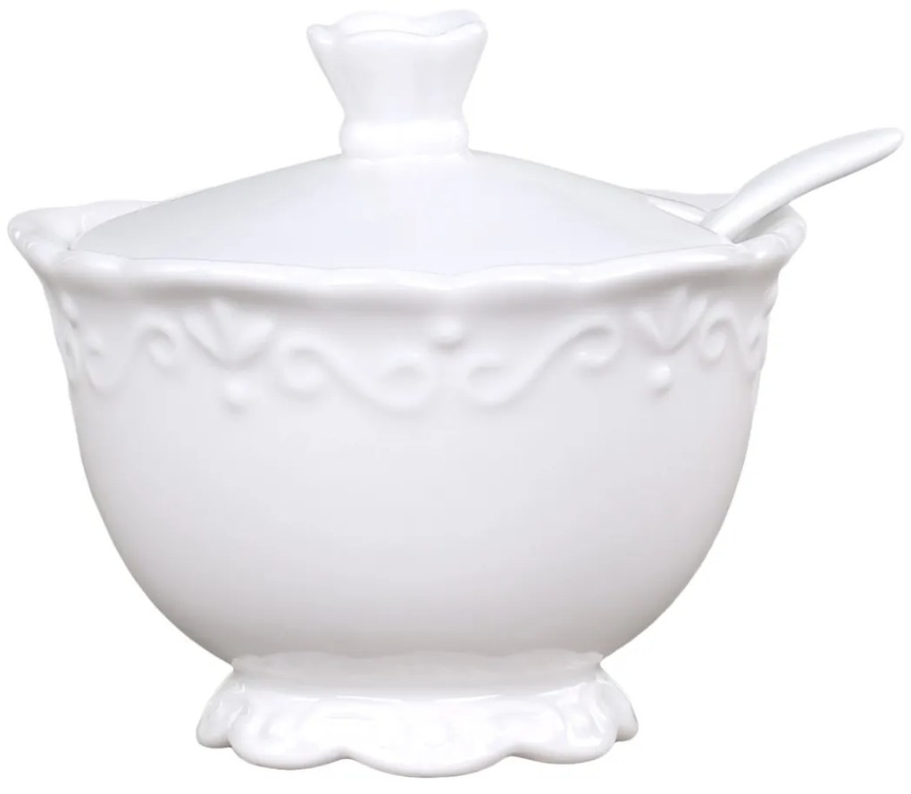 Porcelánová cukřenka se lžičkou a krajkou Provence lace - Ø10*9cm