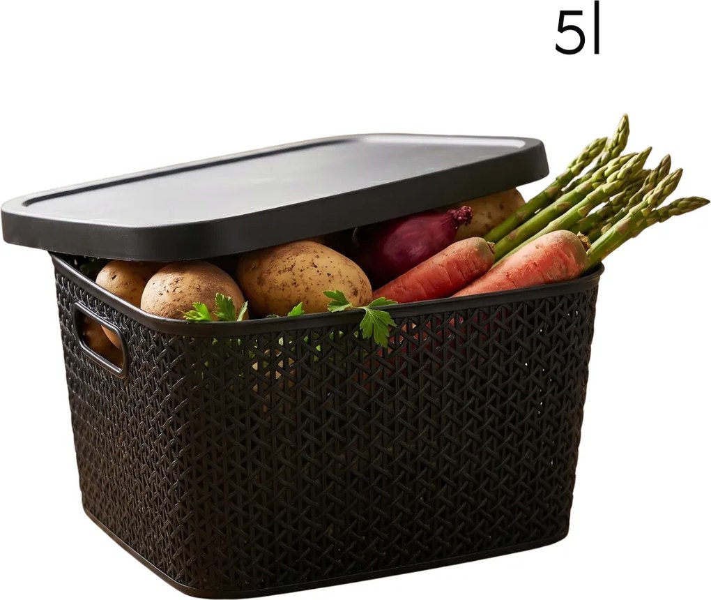 Multifunkční koš s víkem, úložný box s víkem 5,5l ALTOM - černý