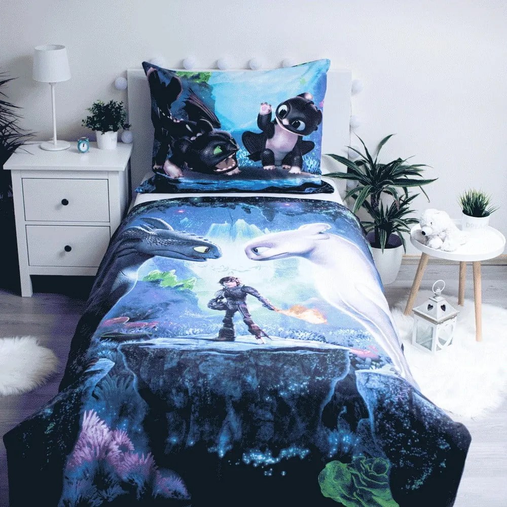 Modré bavlněné dětské povlečení na jednolůžko 140x200 cm How To Train Your Dragon – Jerry Fabrics