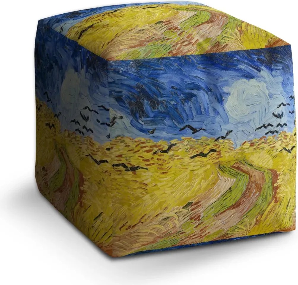 Sablio Taburet Cube Pšeničné pole s vránami - Vincent van Gogh - 60x60x60 cm