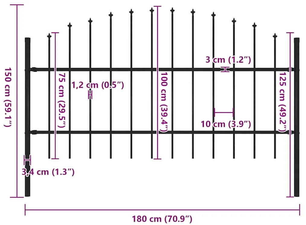 vidaXL Marketos Zahradní plot Woerden s kopím nahoře ocelový 170 x 100 cm černý