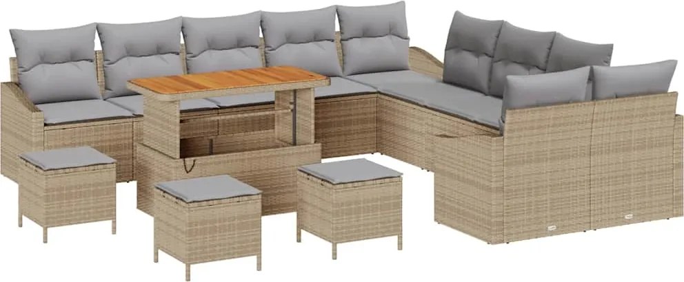 Sada zahradních pohovek s polštářem 13 pcs Béžová Poly ratan 3364672