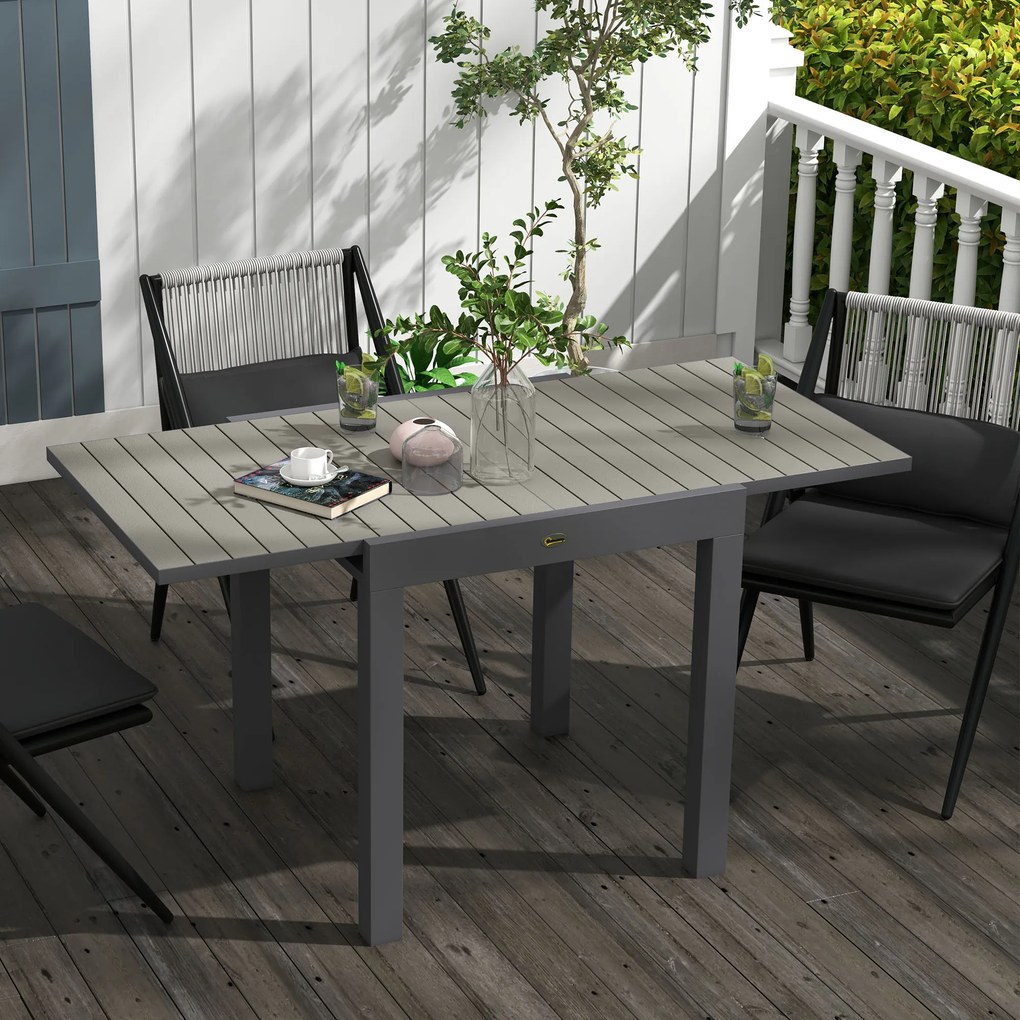 Outsunny zahradní stůl jídelní stůl pro 6 osob, rozkládací stůl na terasu do 70 kg, hliníková šedá 81/162 x 80 x 75 cm pro balkon a zahradu | Aosom.de