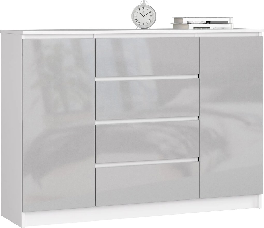 Komoda K140 2D4SZ bílá/metalický lesk