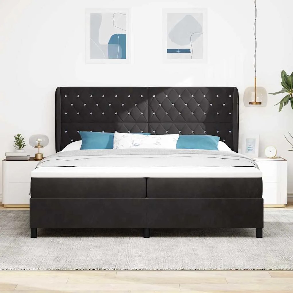 Postel s boxspringem s matrací s čelo Černý 200 x 200 cm samet 3340894