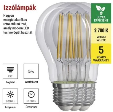 Emos lighting LED žárovka Filament A60 A CLASS/ E27 / 5 W (75 W) / 1 060 lm / teplá bílá 1525283276