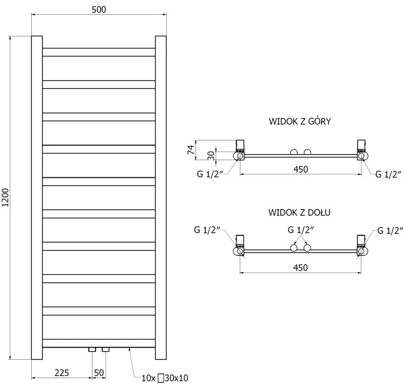 Mexen Bolt, topné těleso 1200 x 500 mm, 318 W, spodní a středové, černá, W126-1200-500-00-70