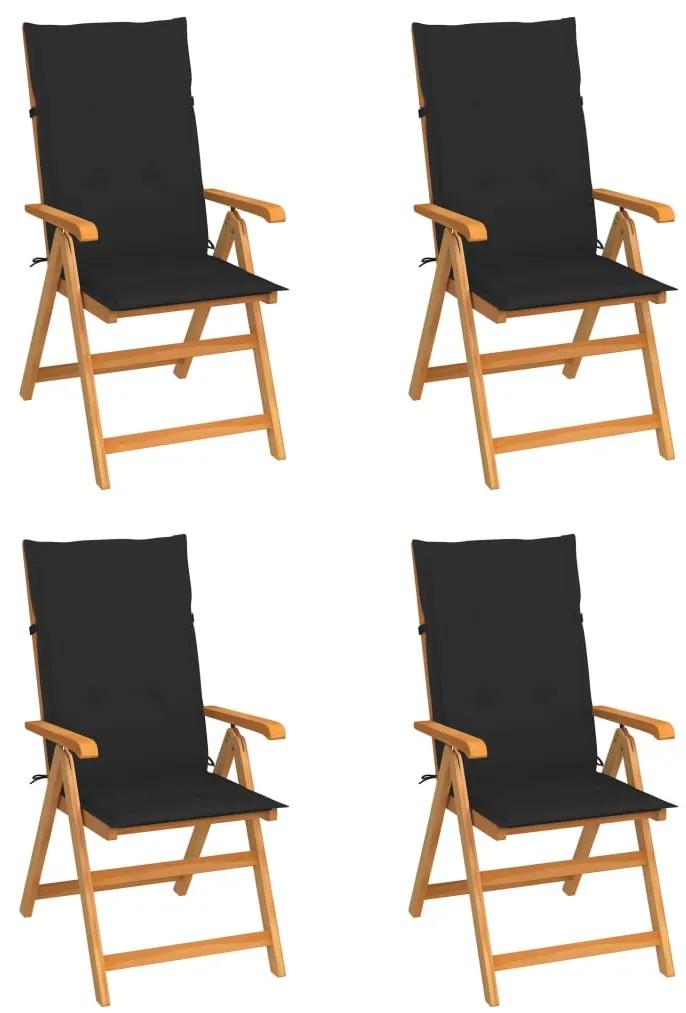 vidaXL Zahradní židle 4 ks s černými poduškami masivní teak