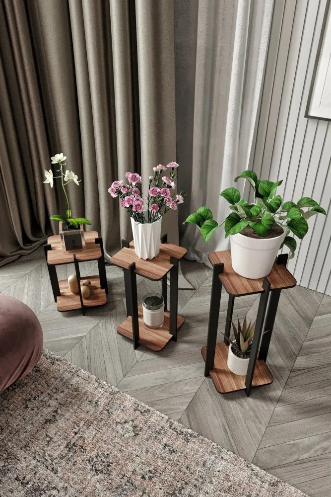 Wooden Plant Stand Flower Desk Square - Walnut