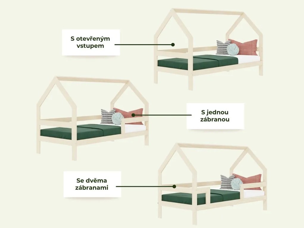 Benlemi Domečková postel SAFE 3v1 se zábranou 120x200 cm + matrace ADAPTIC Zvolte barvu: Béžová, Zvolte zábranu: Se dvěma zábranami