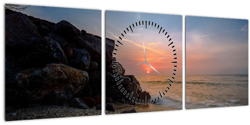 Obraz západu slunce na pláži (s hodinami) (90x30 cm)