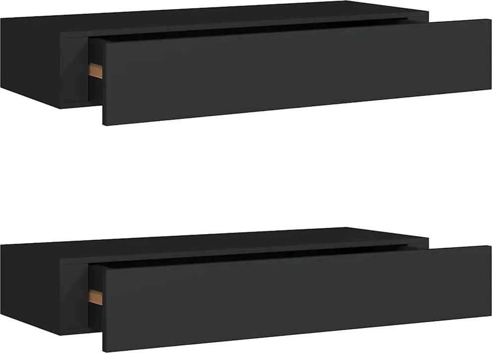 Nástěnné police se zásuvkou 2 ks černé 60 x 23,5 x 10 cm MDF 330258