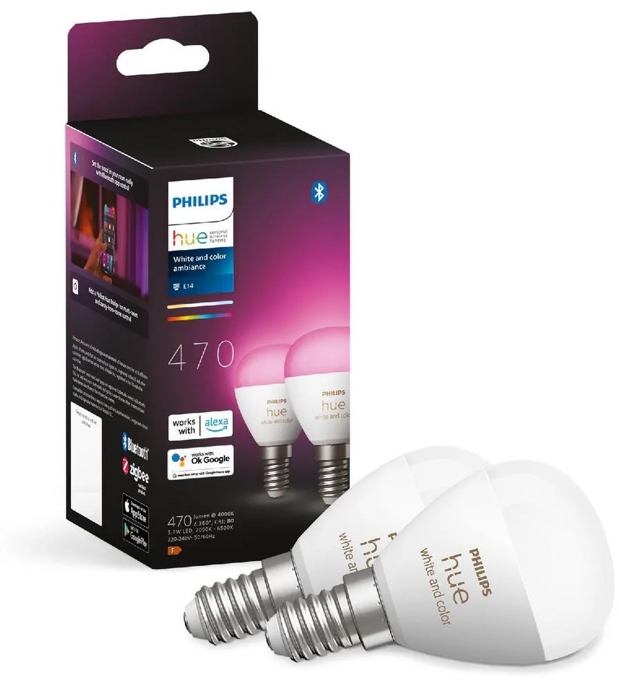 Philips SADA 2x LED RGBW Stmívatelná žárovka Philips Hue WACA P45 E14/5,1W/230V P5750