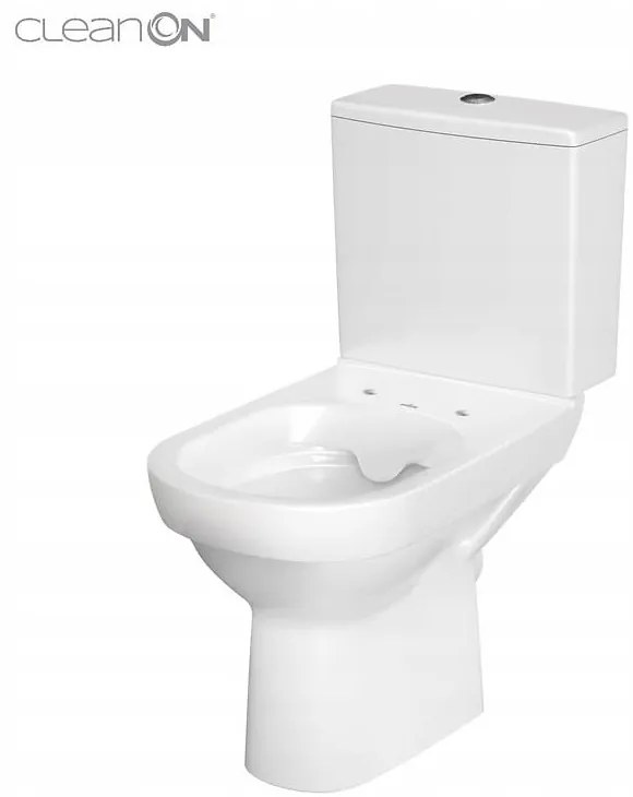 Cersanit City New CleanOn, kombi wc se splachováním 3/5l, horizontální odtok + antibakteriální toaletní sedátko z duroplastu, bílá, K35-037