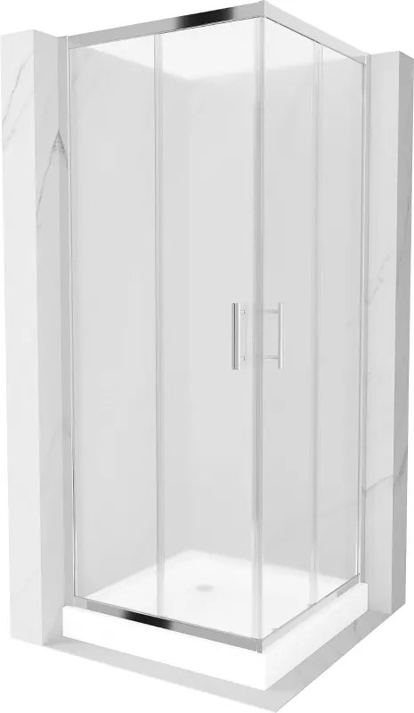 Mexen Rio, čtvercový sprchový kout s posuvnými dveřmi 70 x 70 cm, 5mm sklo námraza, chromový profil + bílá vysoká sprchová vanička Rio, 860-070-070-01-30-4510