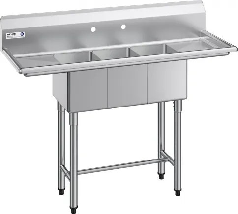 Dřez se 3 přihrádkami, Nerezová ocel 304 o průměru 18 VEVOR – 1372 × 508 × 1097 mm
