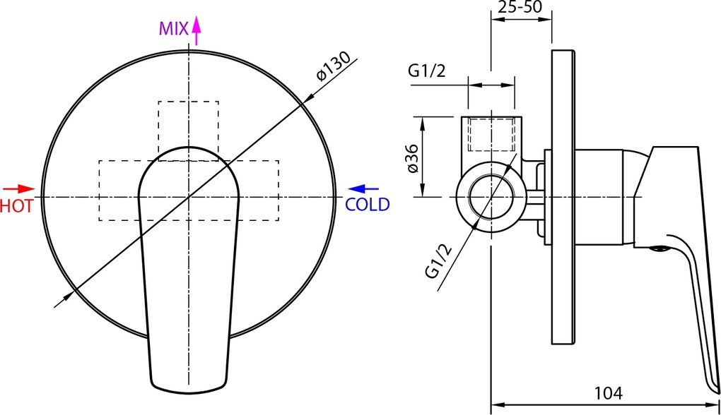 Aqualine, LOTTA podomítková sprchová baterie, 1 výstup, černá, LT741B