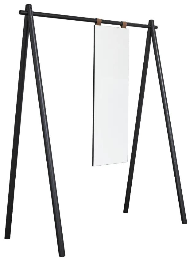 OnaDnes -20% Černý dřevěný věšák Karup Design Hongi se zrcadlem 177 x 150 cm