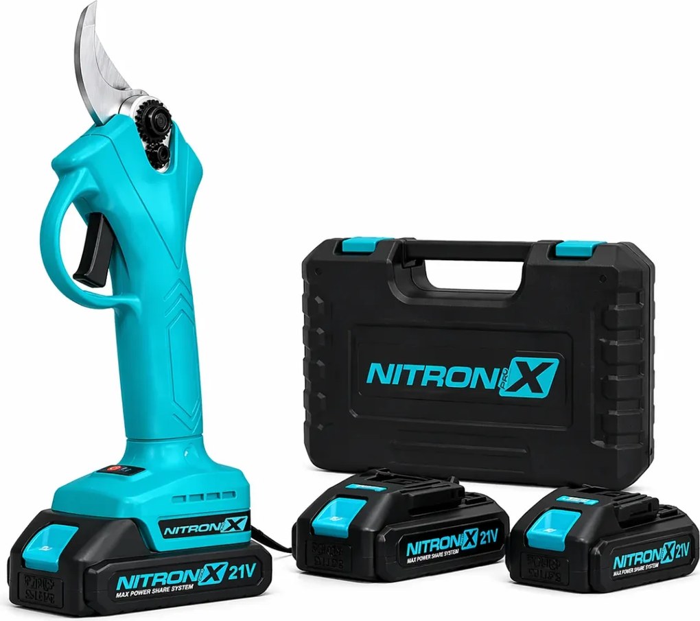 Akumulátorové zahradní nůžky NITRONIX 4786 + 2x baterie + kufřík